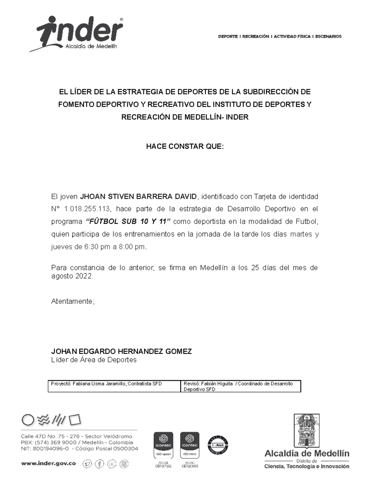 Certificado estudiante - EL LÍDER DE LA ESTRATEGIA DE DEPORTES DE LA ...