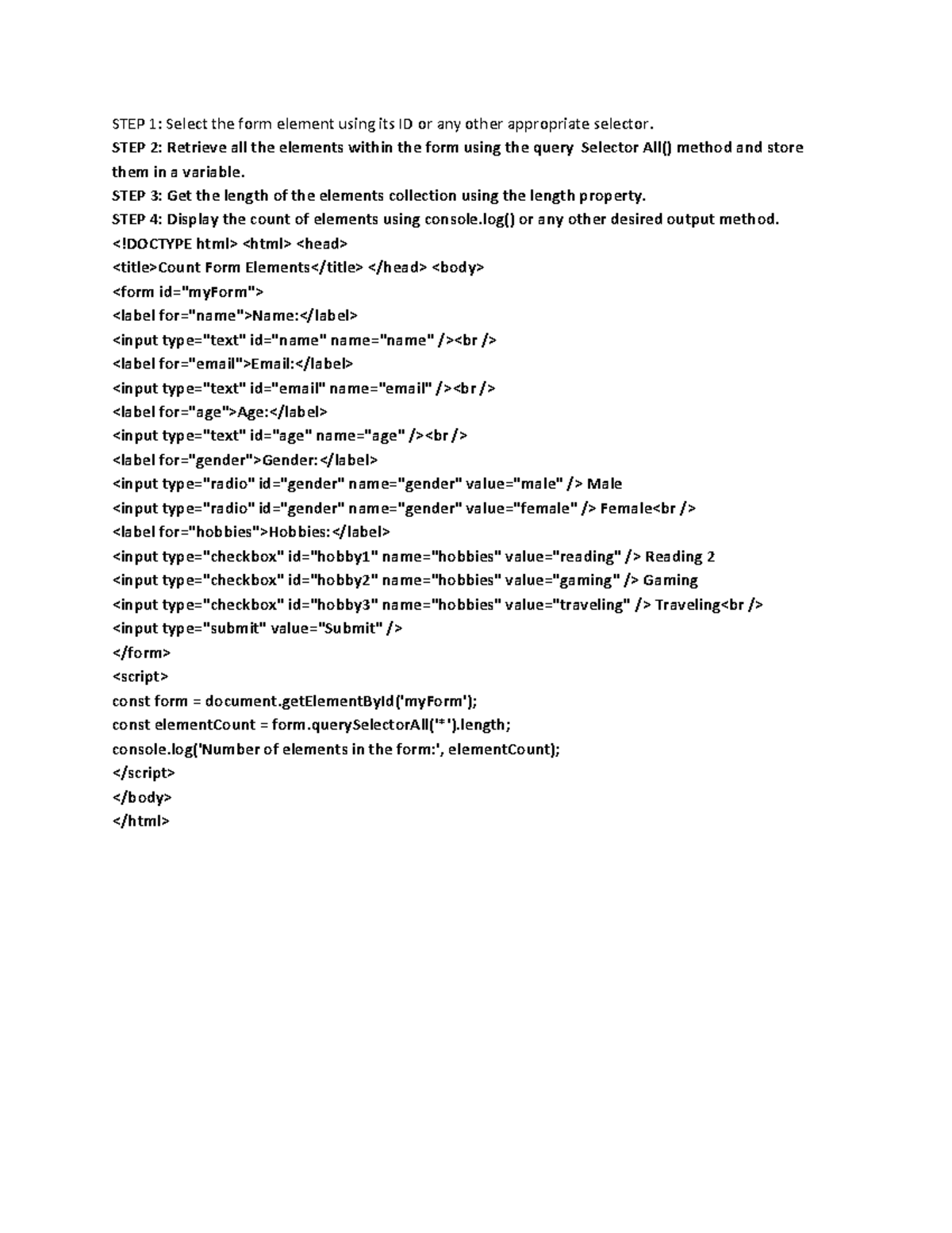 STEP 1 - Problems with correct code and their output for practical exam ...