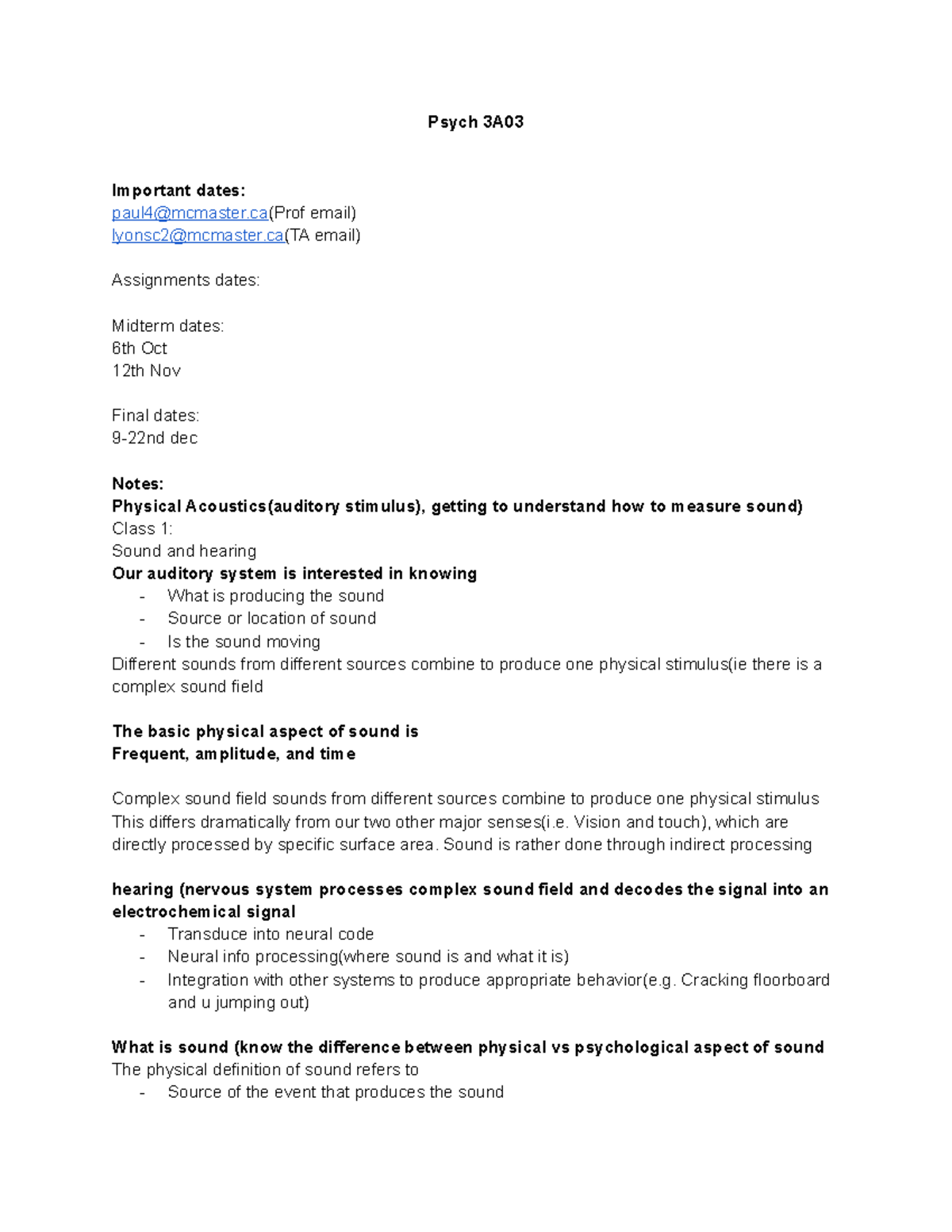 Psych 3A03 LECTURE - Psych 3A Important dates: paul4@mcmaster(Prof ...