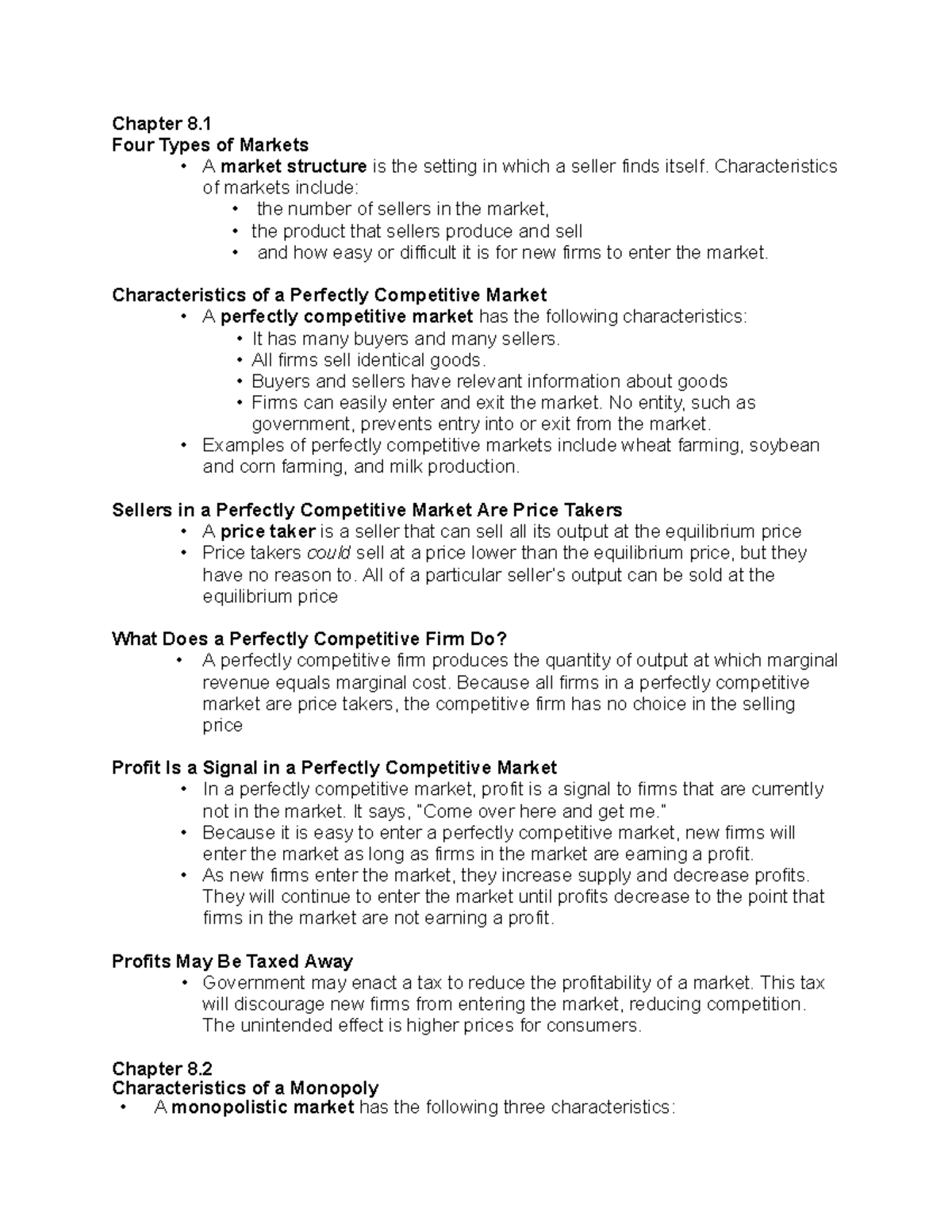 Ch 8 Notes - Basic overview of ch 8 - Chapter 8. Four Types of Markets ...