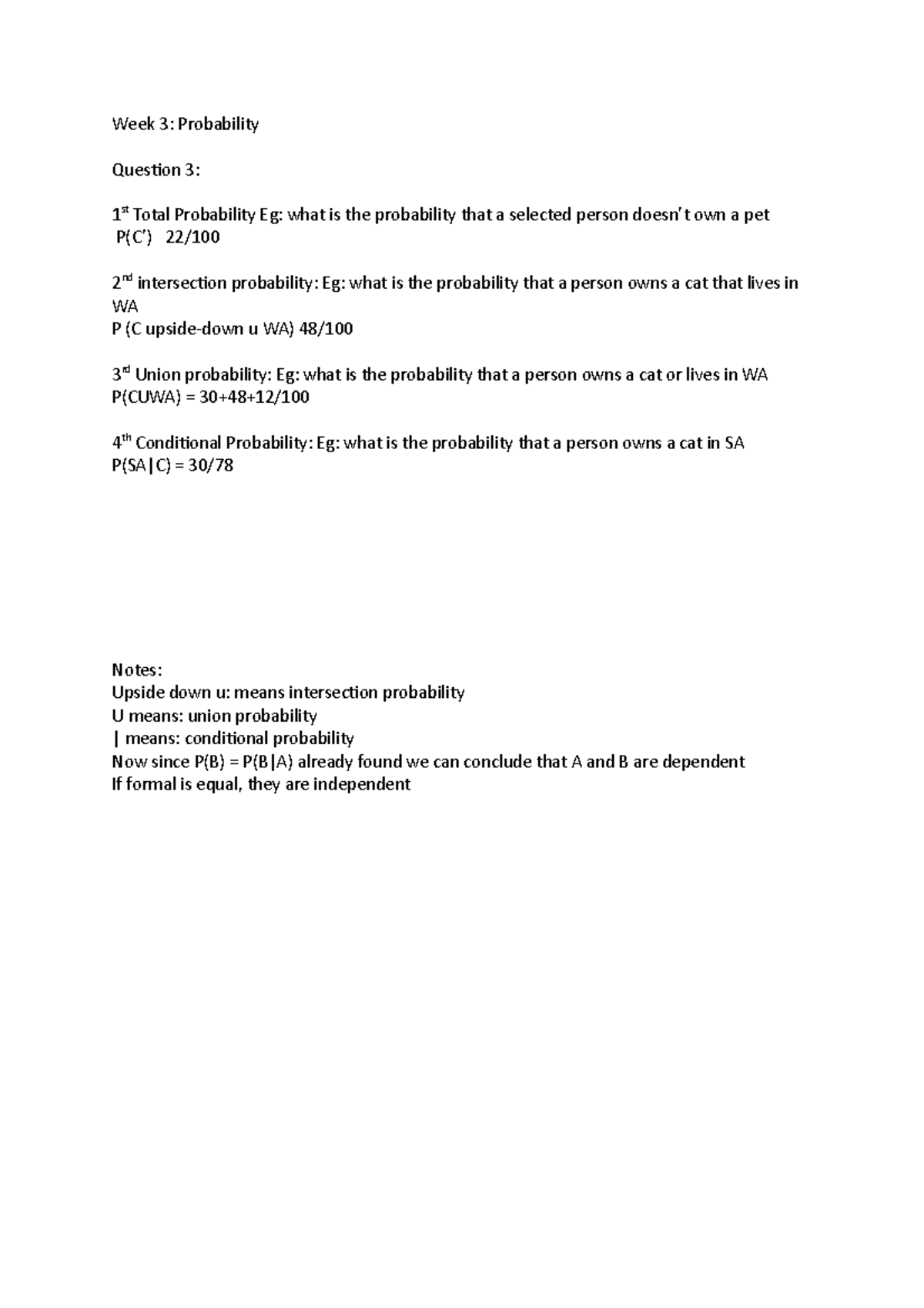 Week 3 - lecture notes on probability - Week 3: Probability Question 3: ...