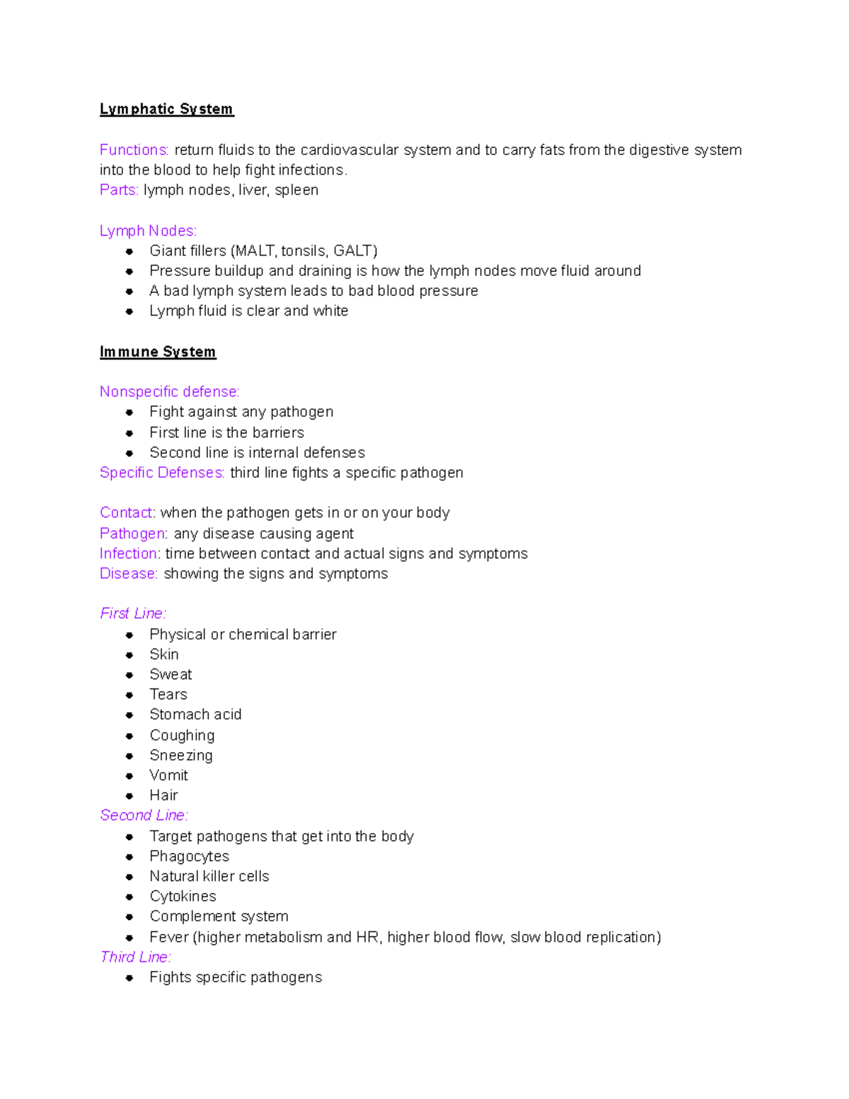 Lymphatic system notes - Lymphatic System Functions:return fluids to ...
