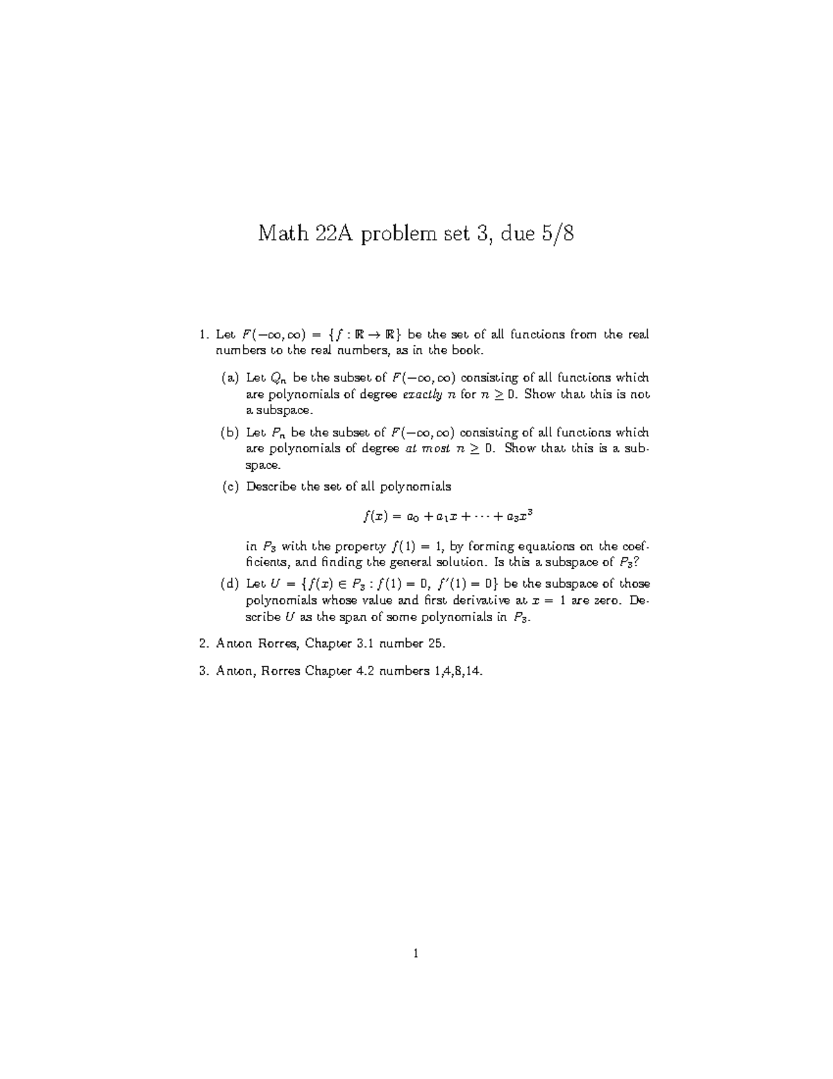 Mat22ahw3 - homework - Math 22A problem set 3, due 5/ Let F (−∞, ∞ ...