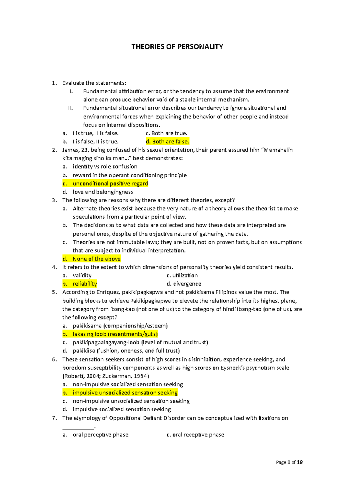 TOP-with-answers - Question and Answers- TOP - THEORIES OF PERSONALITY ...