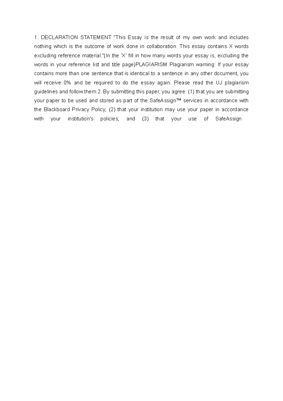 Philosophy assignment - DECLARATION STATEMENT “This Essay is the result ...