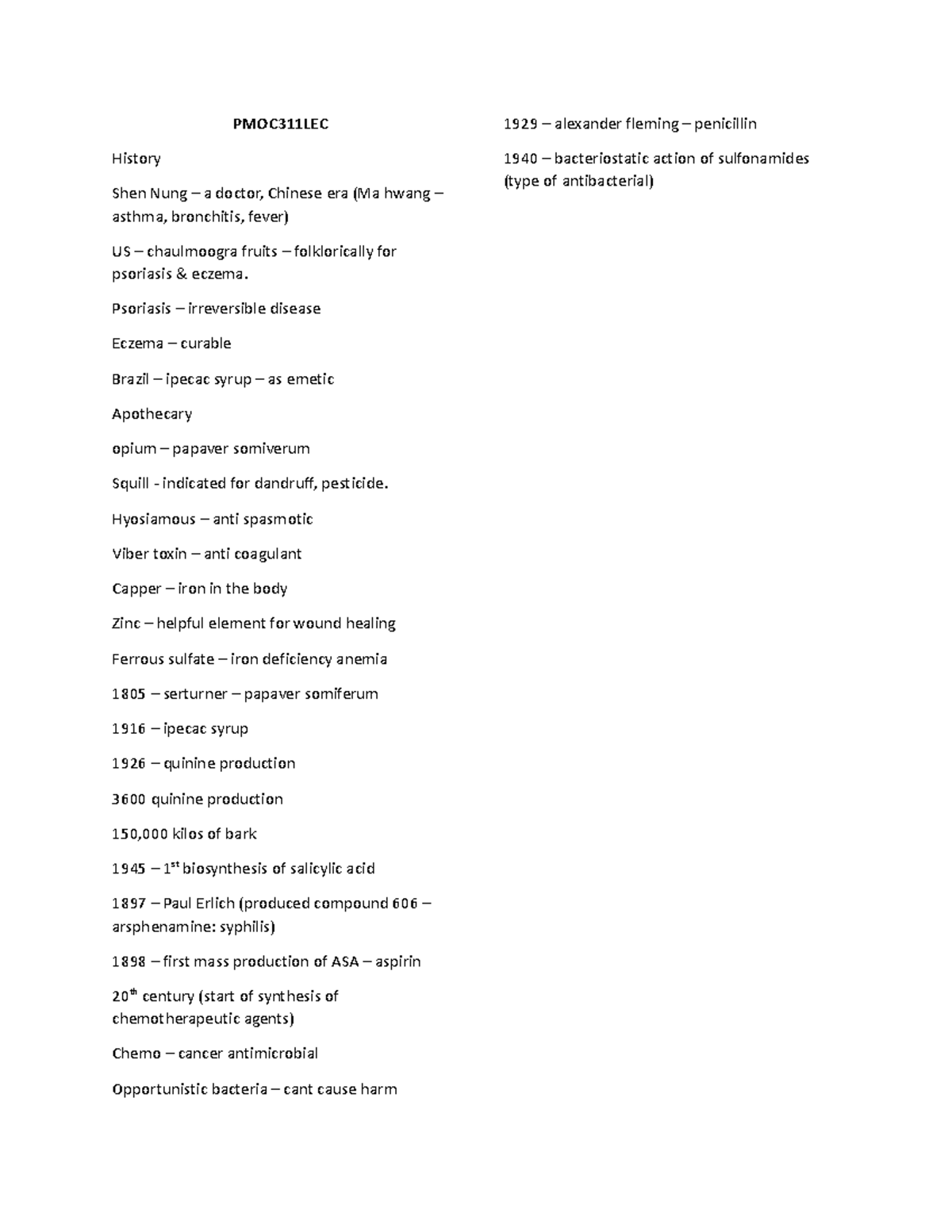 PMOC LECTURE NOTES - PMOC311LEC History Shen Nung – a doctor, Chinese ...