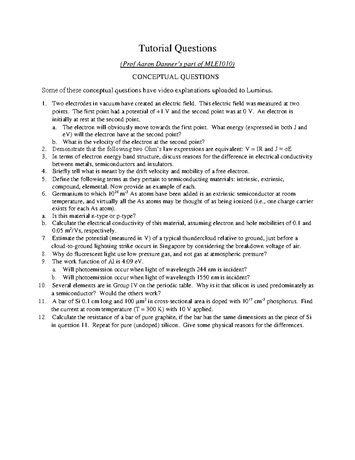 Week 11-12 Tutorial Questions - MLE1010 - NUS - Studocu