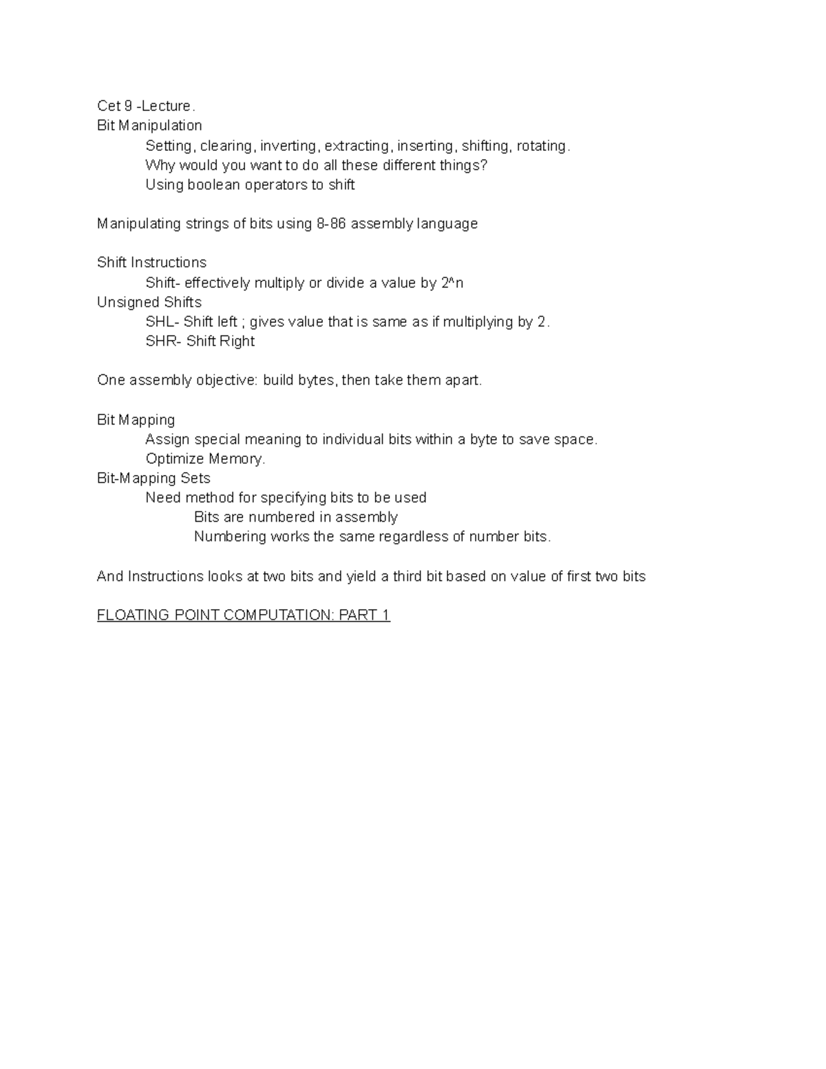 Lecture 9 Cet 3510 Cet 9 Lecture Bit Manipulation Setting Clearing Inverting Extracting 0268