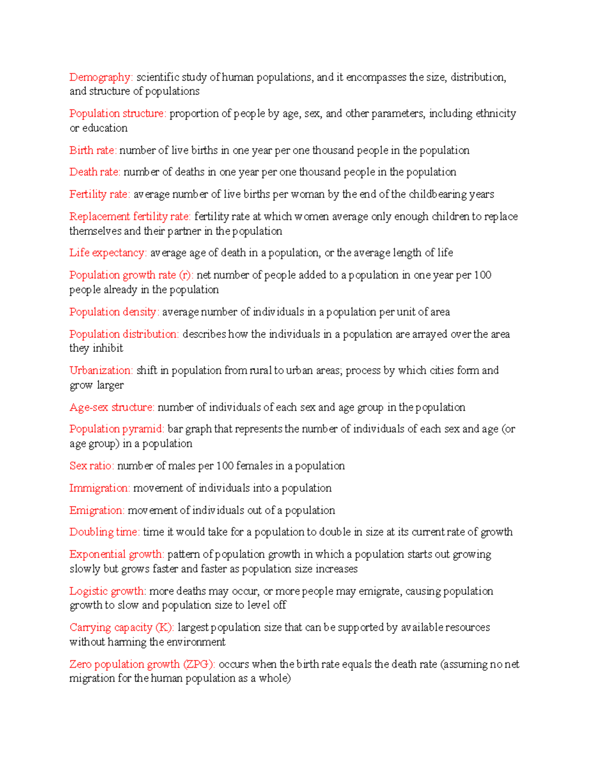 Chapter 25 Vocab - Demography: scientific study of human populations ...