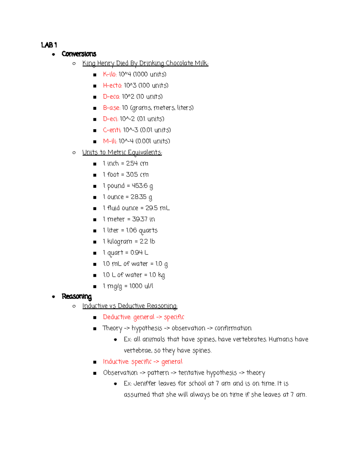 Biol150 lab final - LAB 1 Conversions King Henry Died By Drinking ...