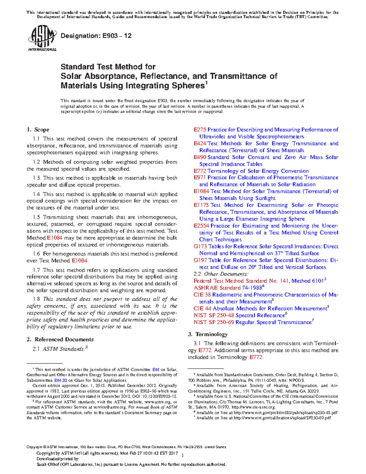 E903 - Test method - Designation: E903 − 12 Standard Test Method for ...