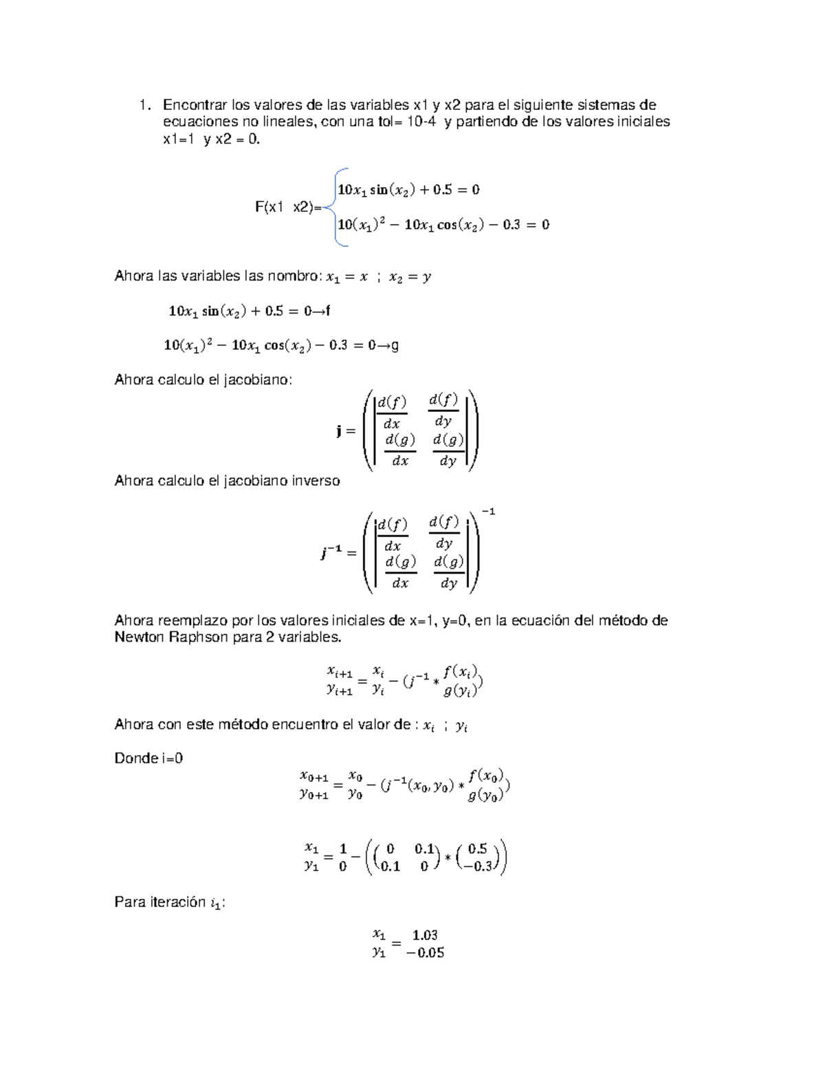 Metodo Newton Raphson - Encontrar los valores de las variables x1 y x2 ...