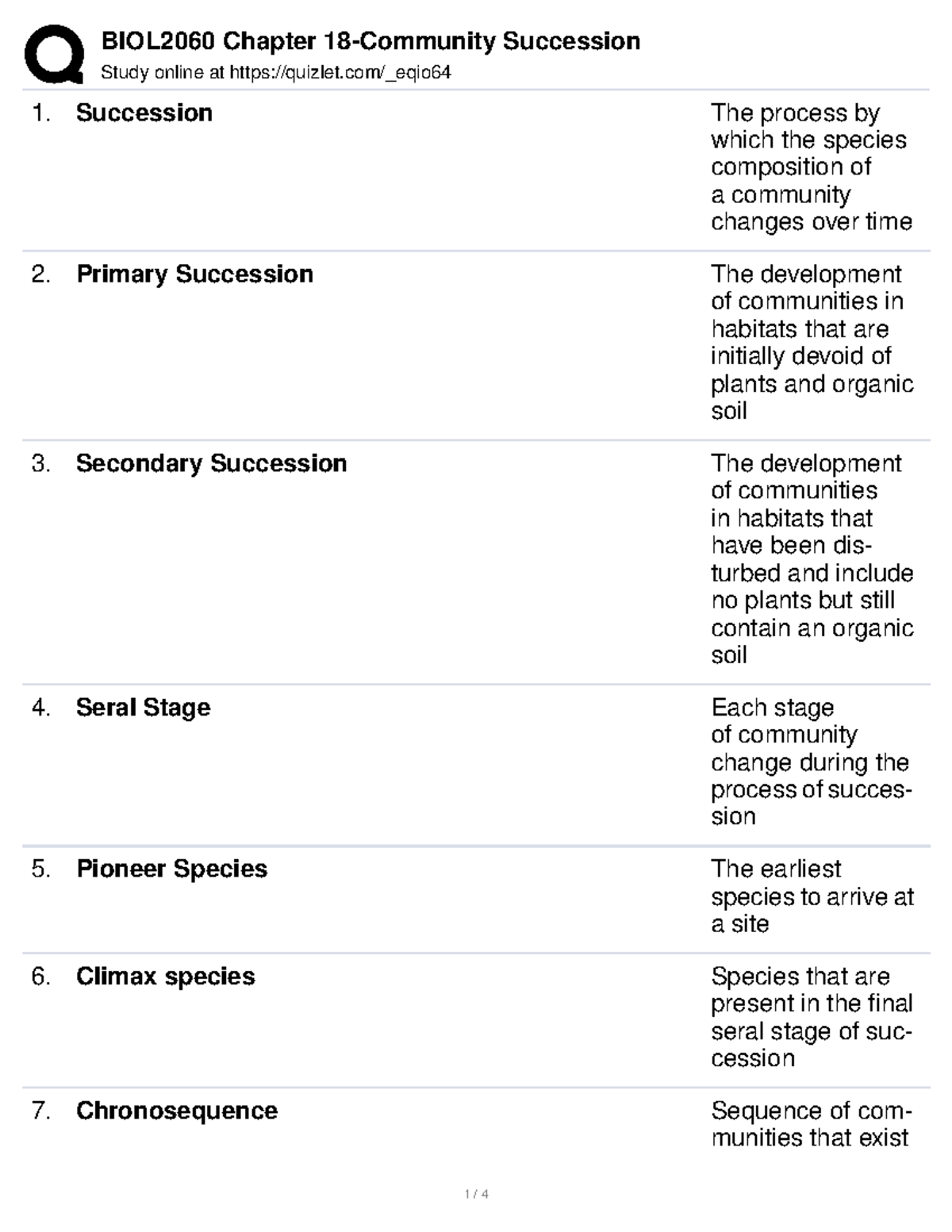 BIOL2060 Chapter 18-Community Succession - Study online at quizlet ...