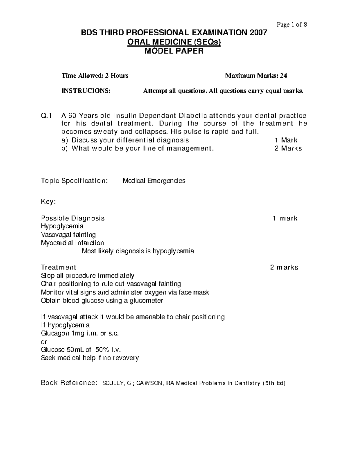 Oralmed SEQ - Oral medicine mcqs - BDS THIRD PROFESSIONAL EXAMINATION ...