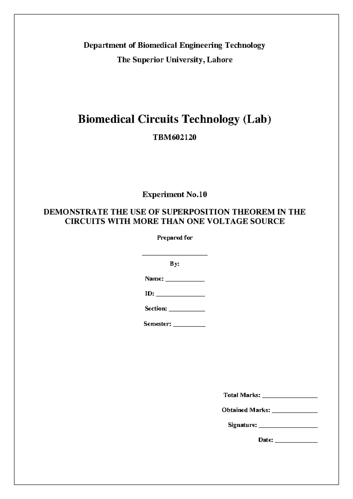 Lab Manual 10 - Department of Biomedical Engineering Technology The ...