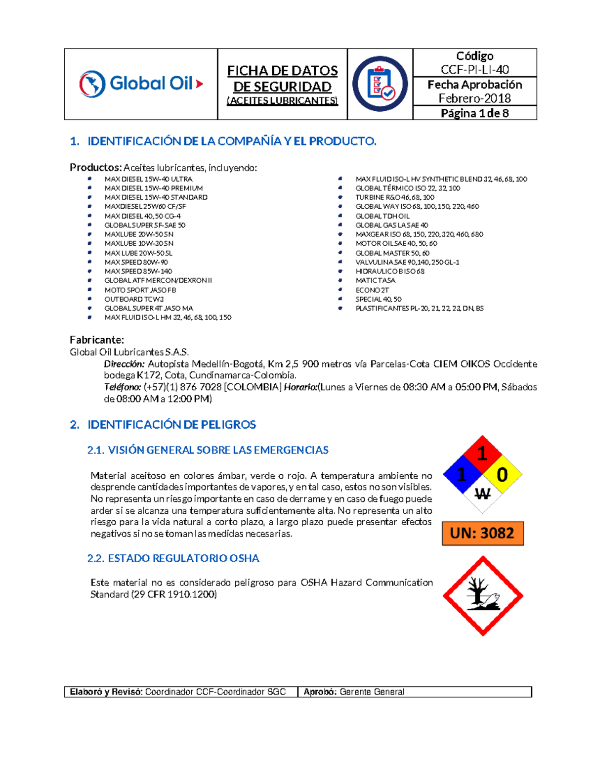 Aceites industriales - hojas de seguridad - FICHA DE DATOS DE SEGURIDAD ...