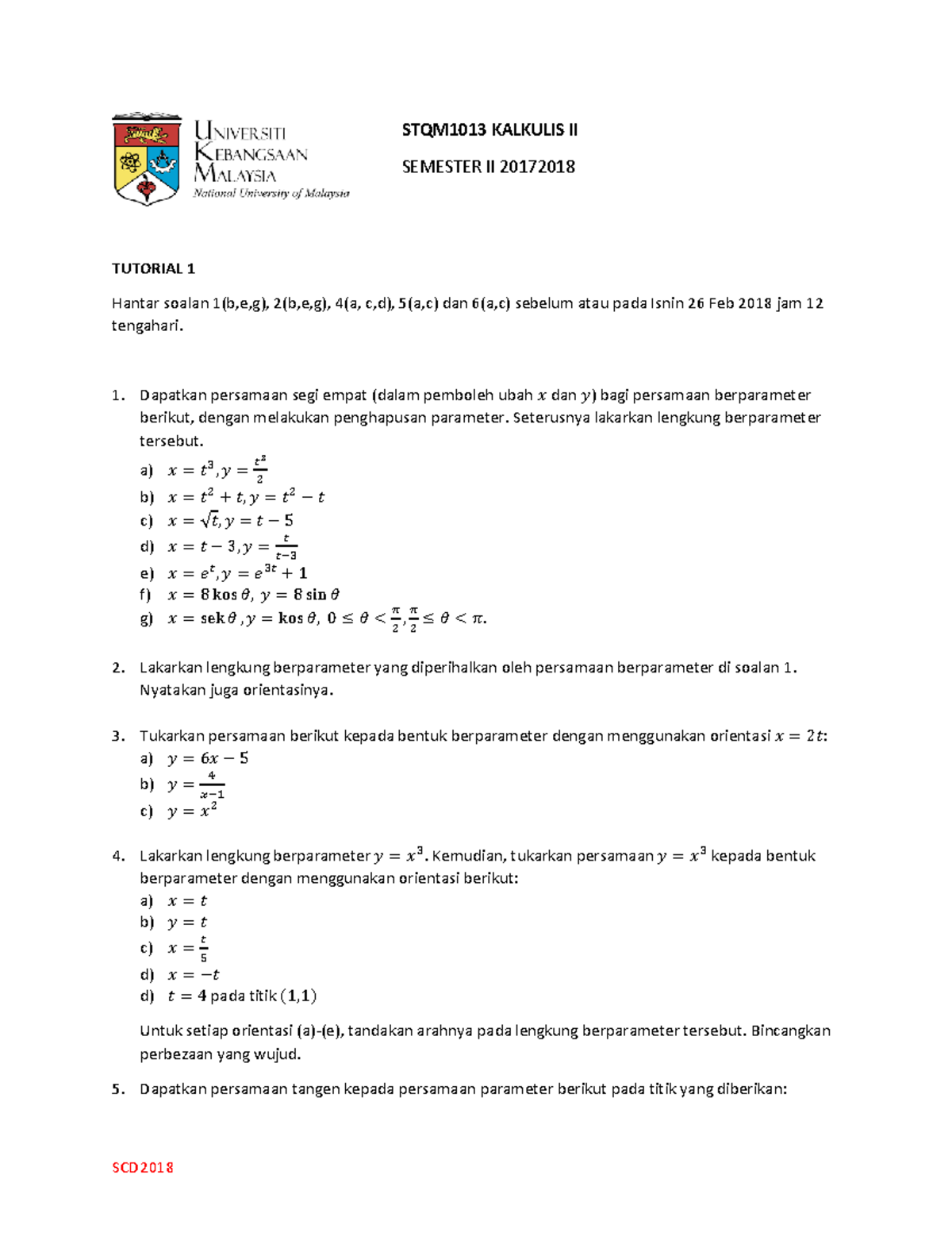 Tutorial 1 - Dr. Syahida Che Dzul-Kifli - STQM1013 KALKULIS II SEMESTER ...