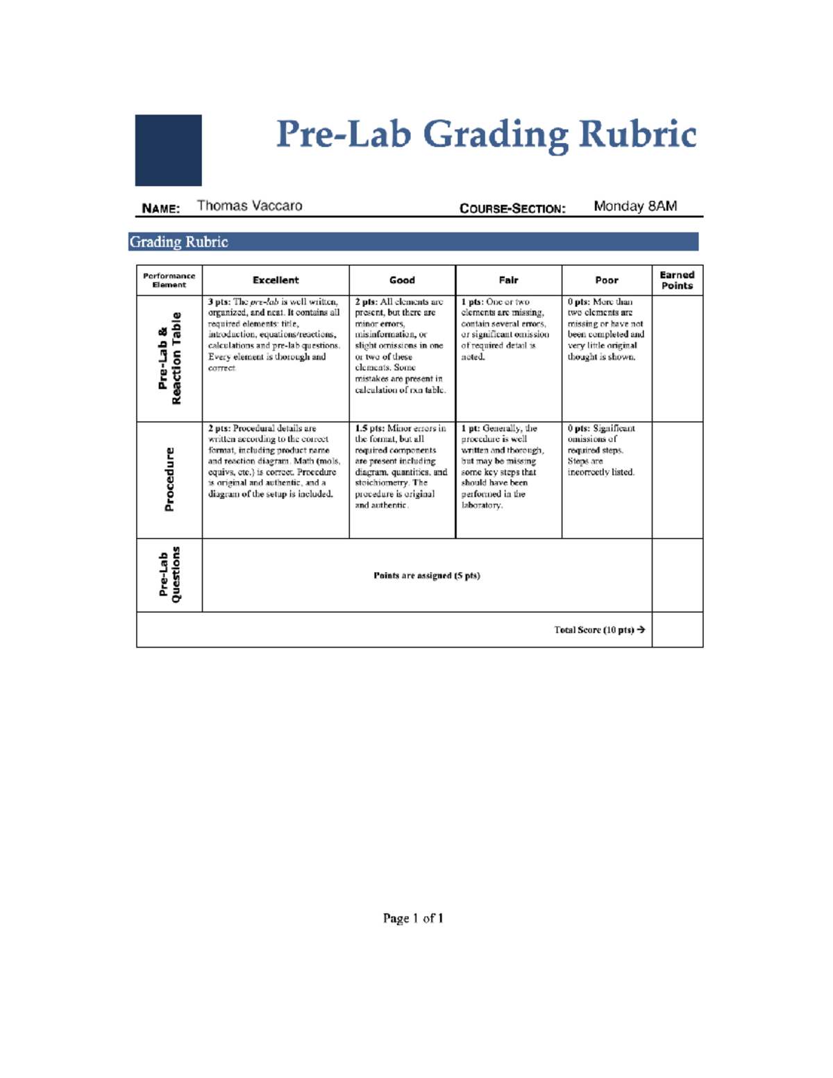 CHEM233 Prelab 10 - Ungraded. Double check for accuracy. - Thomas ...