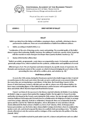 Lesson 3 Basic Ballet Movements - Physical Education and Health 12 ...