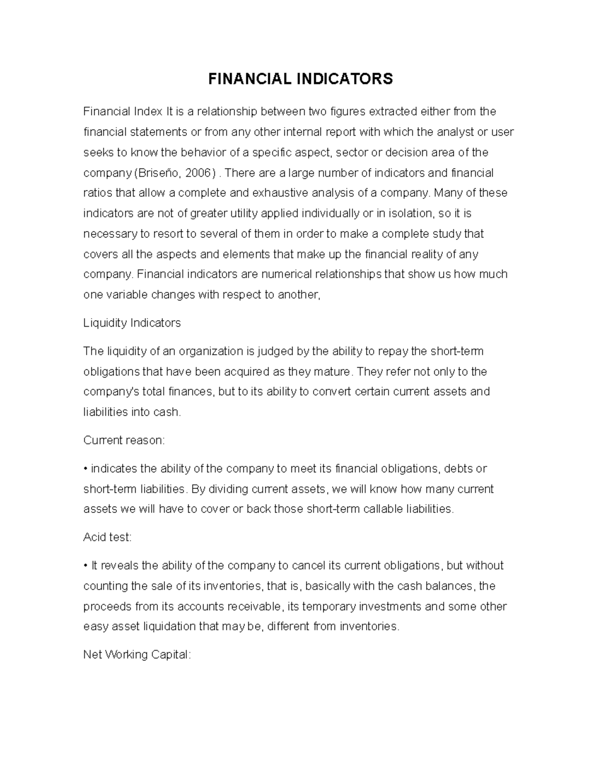 Financial Indicators - FINANCIAL INDICATORS Financial Index It is a ...