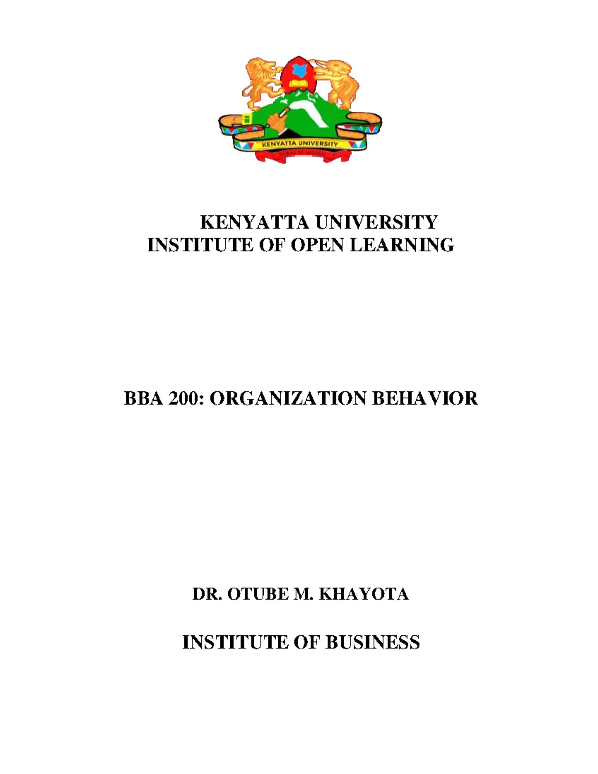 BBA 200 - study - KENYATTA UNIVERSITY INSTITUTE OF OPEN LEARNING BBA ...