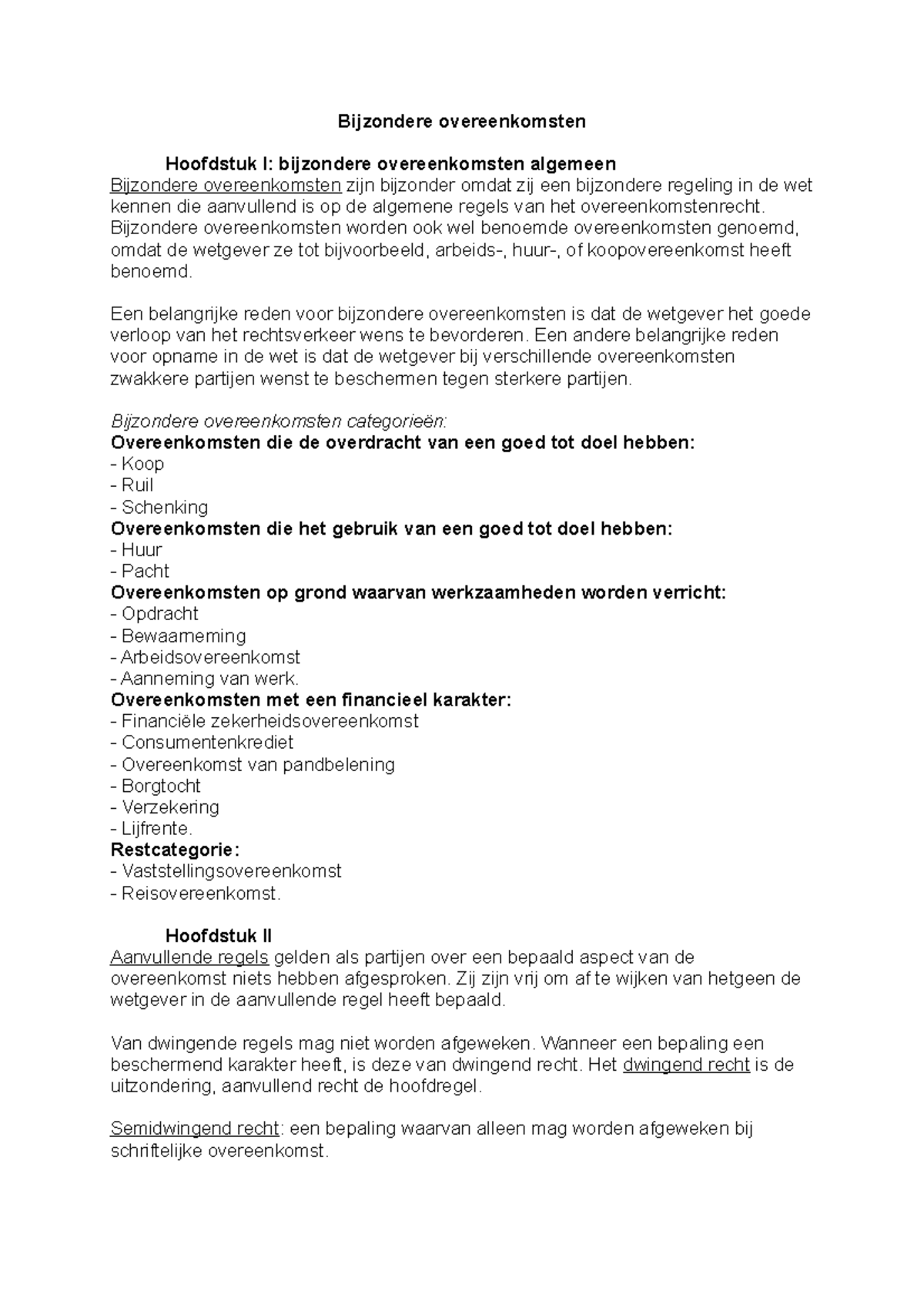 Bijzondere overeenkomsten sv - Bijzondere overeenkomsten Hoofdstuk I ...