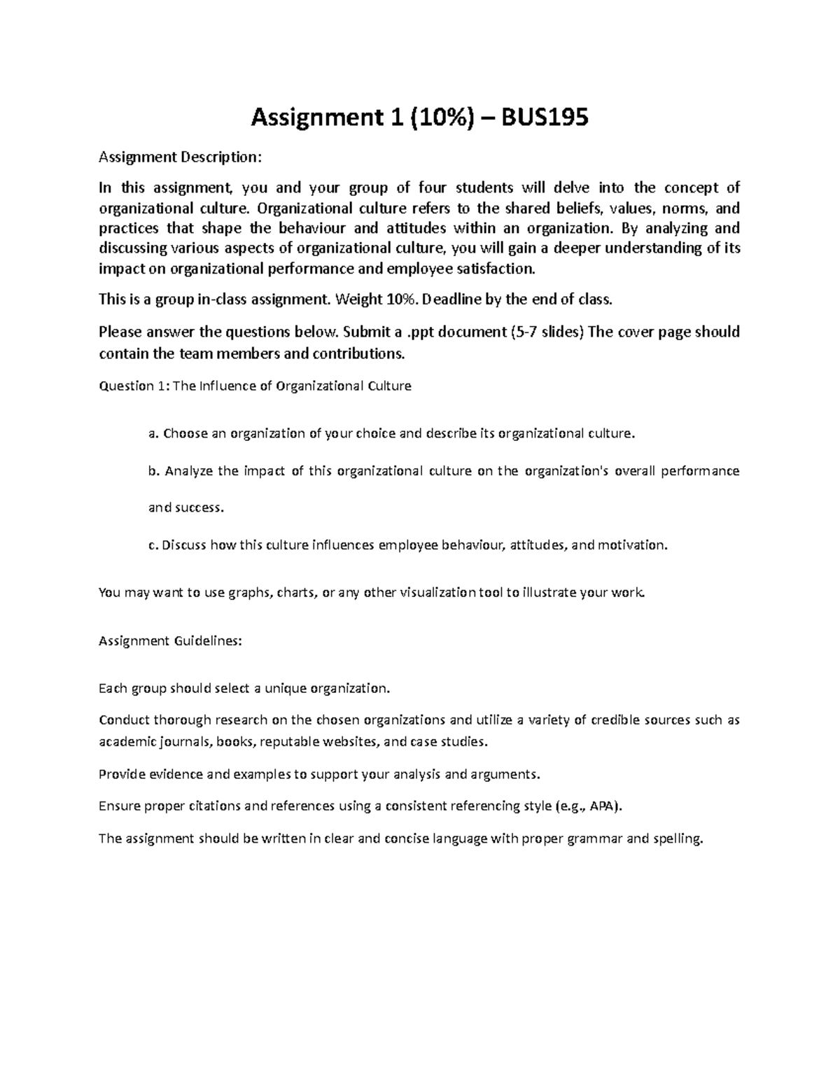 Assignment 1 - BUS195 - important - Assignment 1 (10%) – BUS Assignment ...