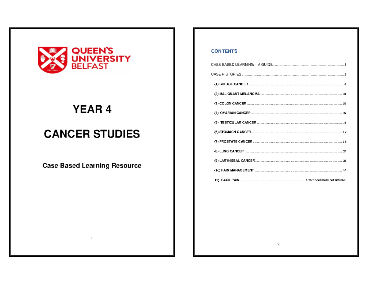 01 Cancer Cases - Case Based Learning Resource CANCER STUDIES YEAR ...