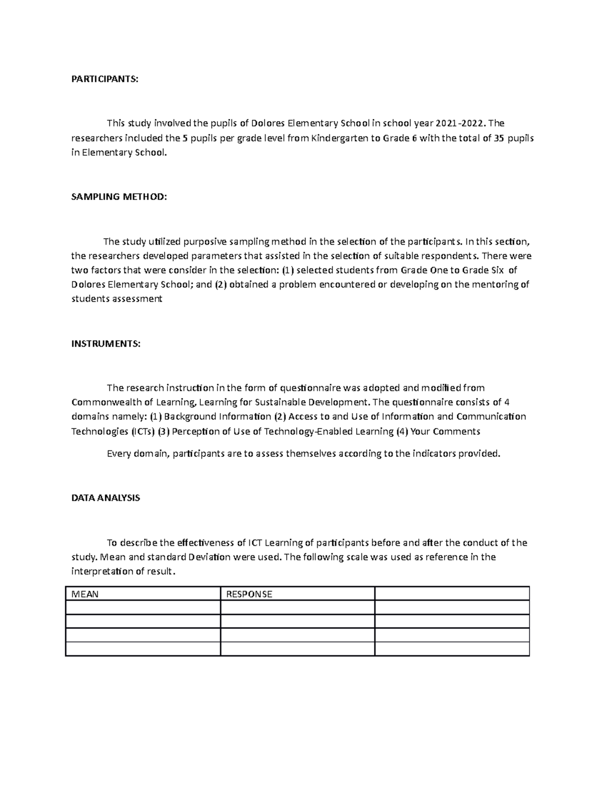 Action Research - PARTICIPANTS: This study involved the pupils of ...