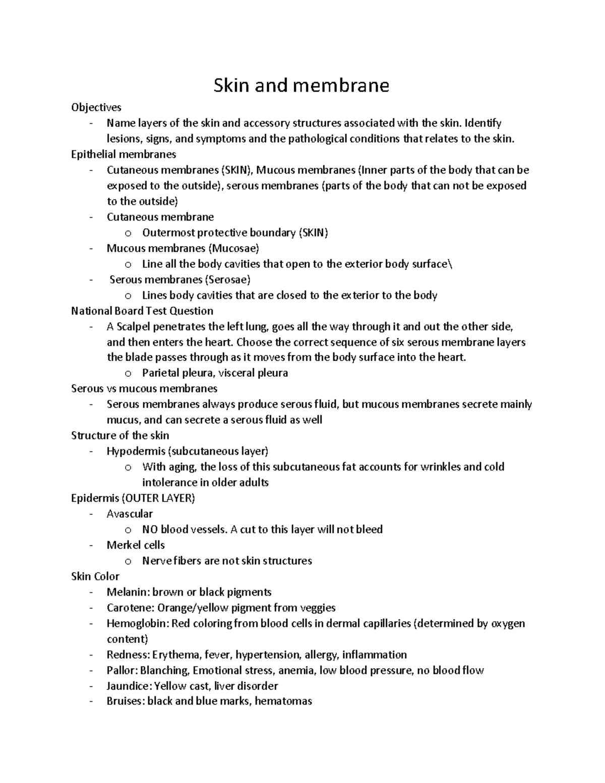 Skin and membrane - notes - Skin and membrane Objectives - Name layers ...