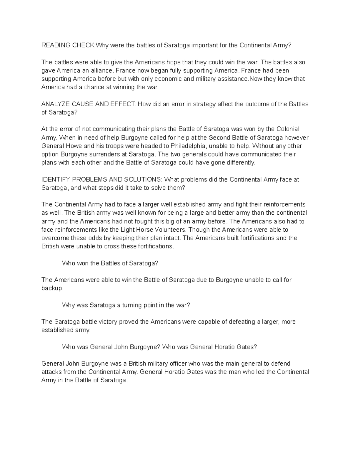 W13 D3; Ch 6 The American Revolution Section 1.3 Battles of Saratoga ...