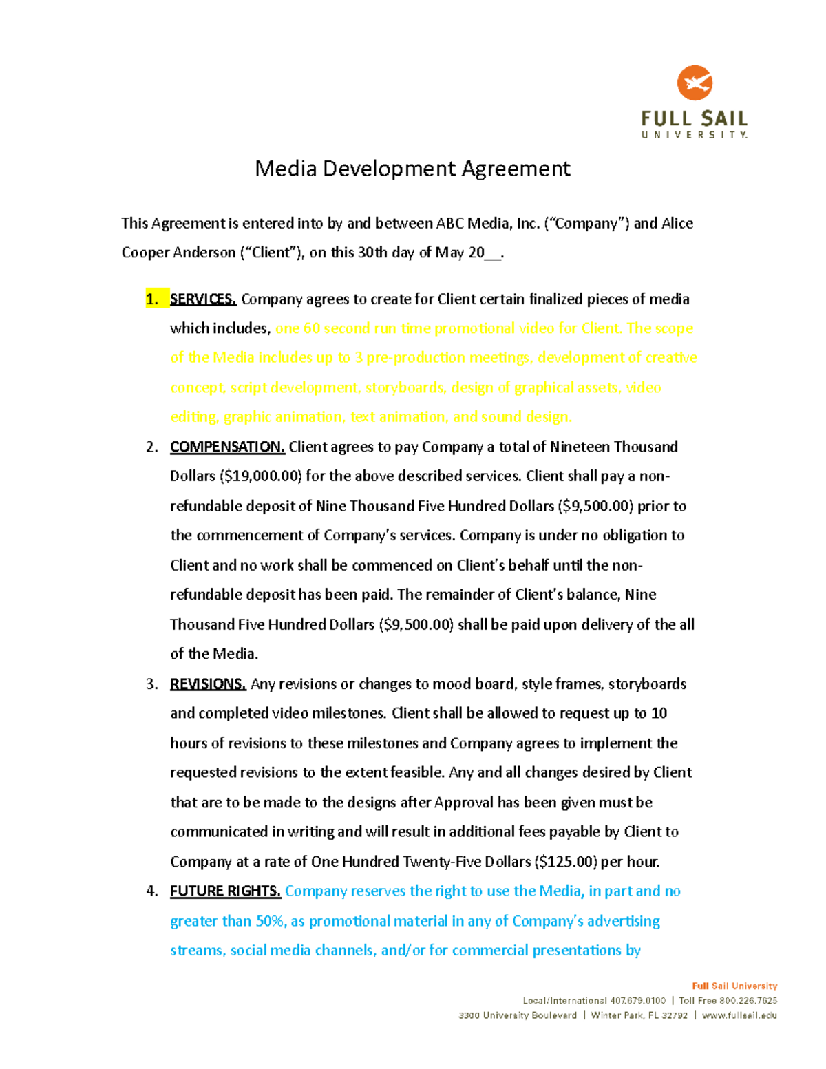 Identify Contract Provisions - Media Development Agreement This ...