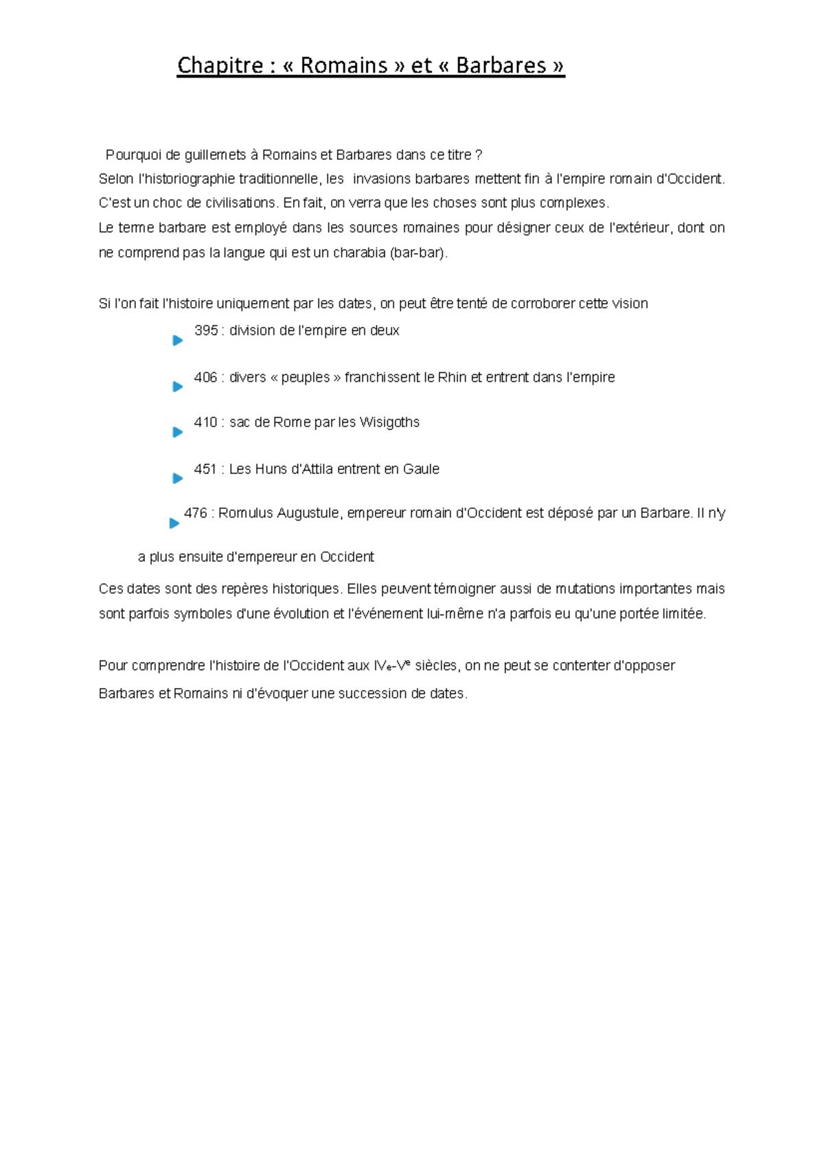 Chapitre-1: "Romains et barbares". - Warning: TT: undefined function: 32 Chapitre : « Romains ...