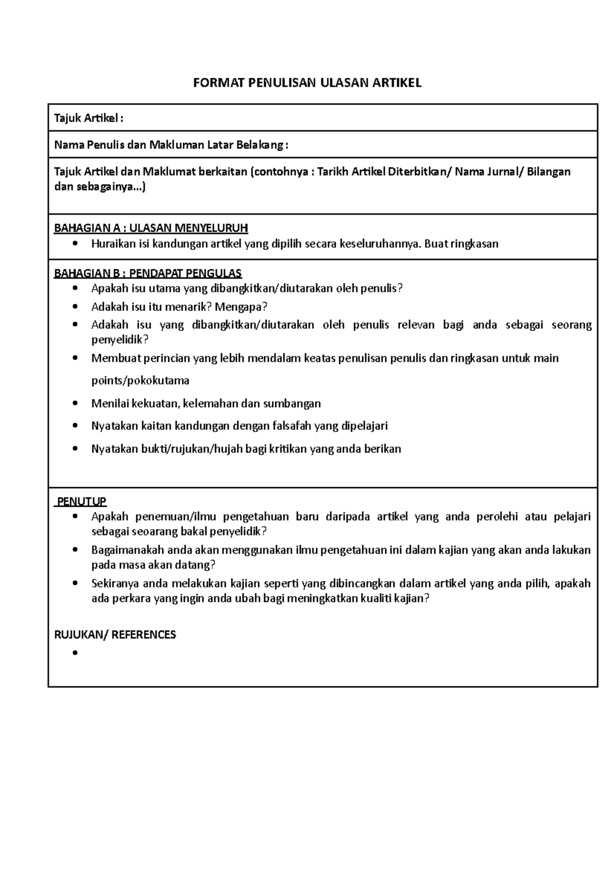Format Penulisan Ulasan Artikel - FORMAT PENULISAN ULASAN ARTIKEL Tajuk ...