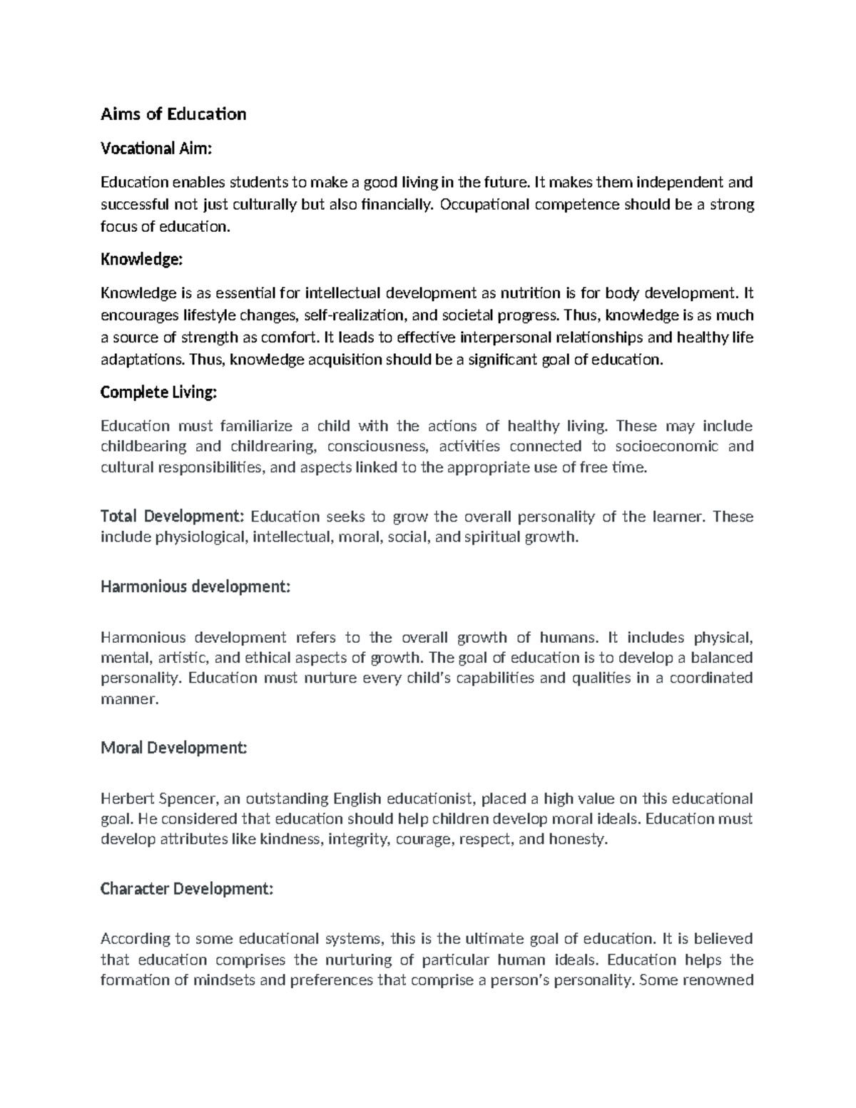 Aims of Education - Aims of Education Vocational Aim: Education enables ...