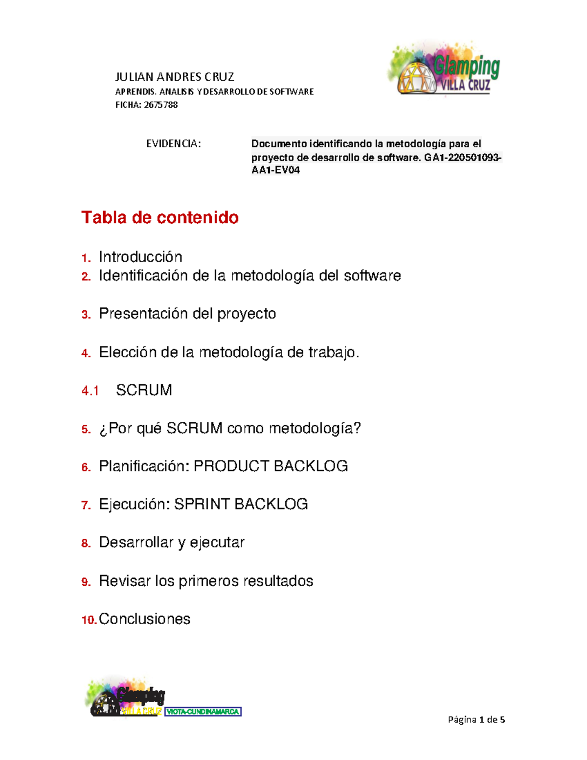 Documento identificando la metodología para el proyecto de desarrollo de software. - Studocu