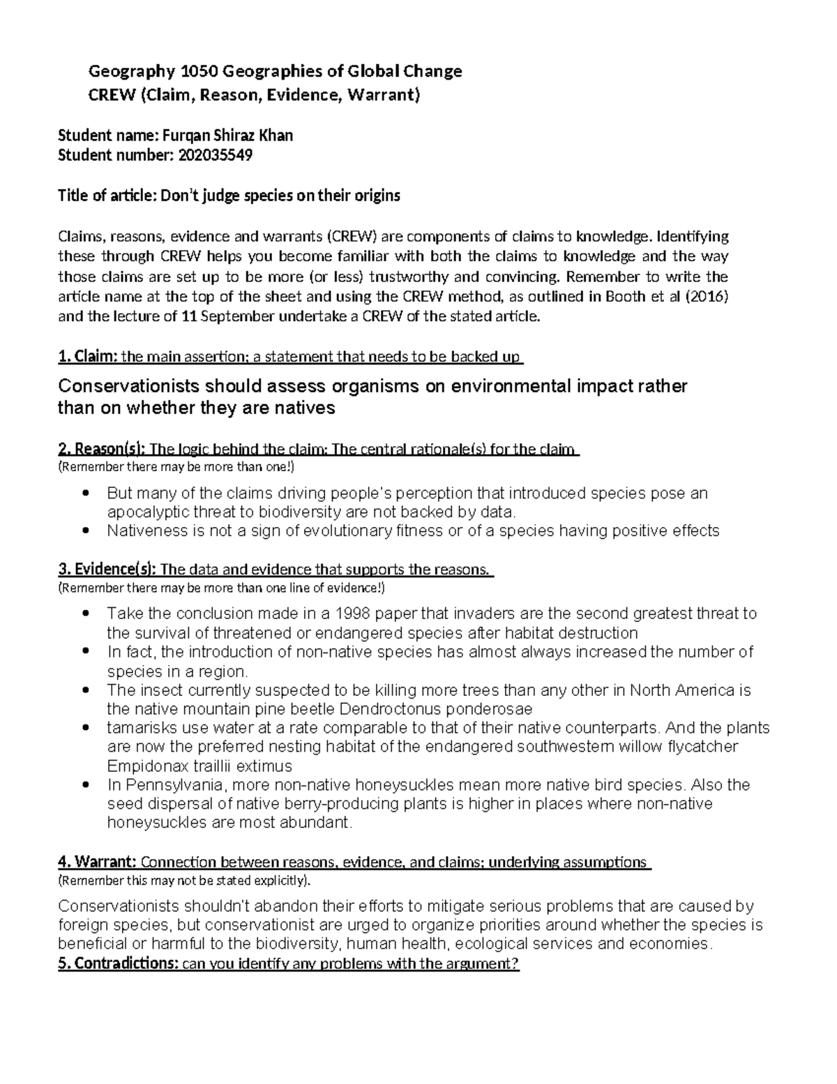 GEOG-1050-003 CREW Don’t judge species on their origins - Geography ...