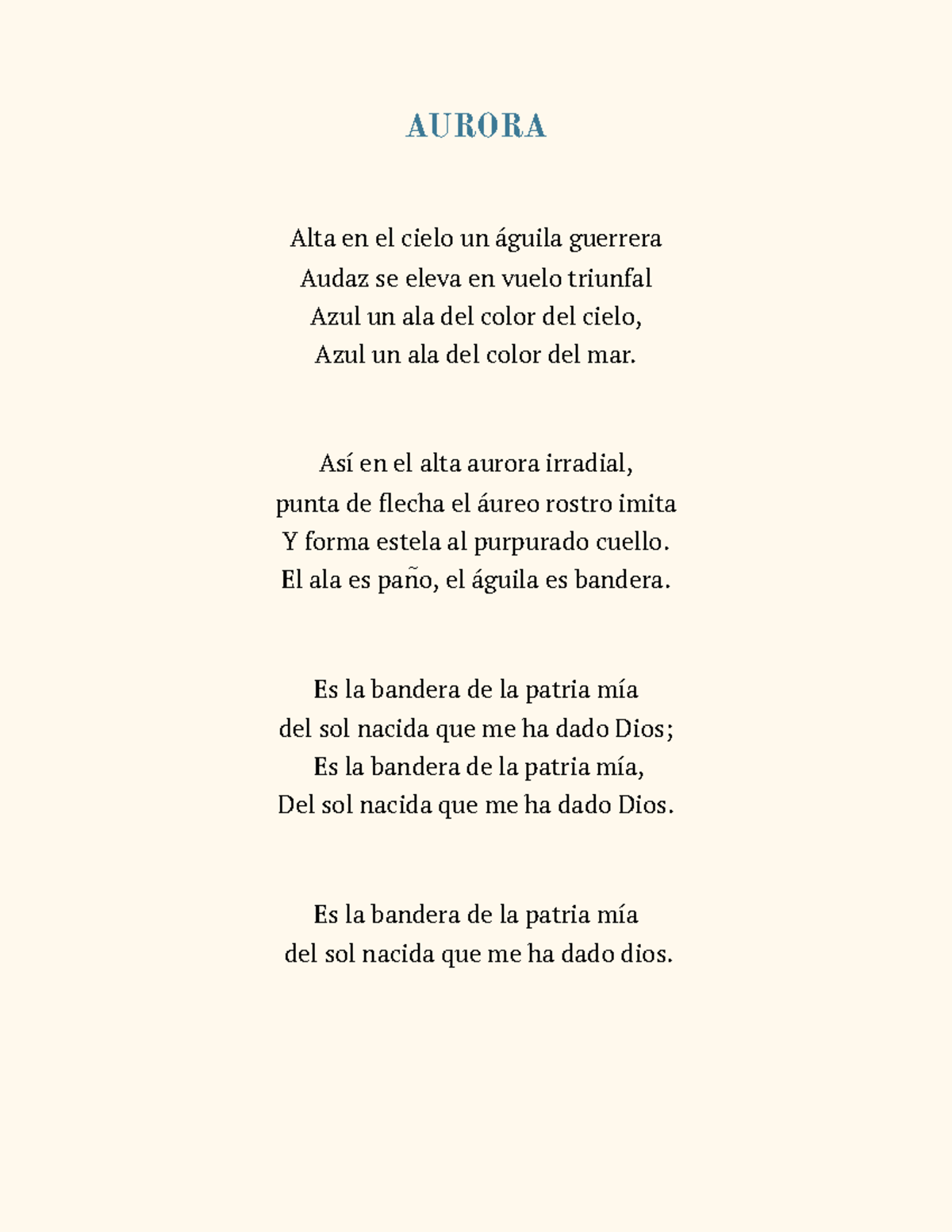 Letra-aurora - Doc - AURORA Alta en el cielo un águila guerrera Audaz ...