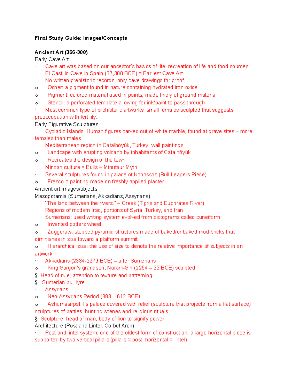 Art 200 Final Study Guide - Final Study Guide: Ancient Art Early Cave ...