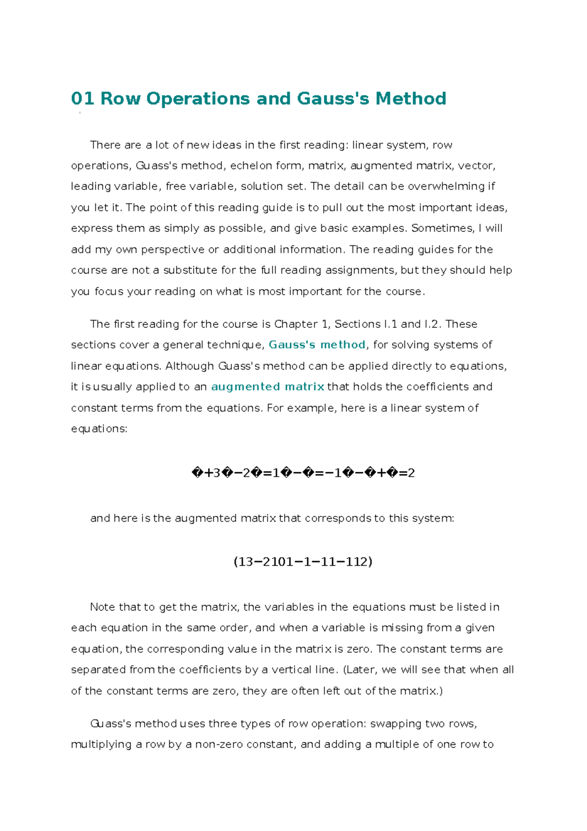 01 Row Operations and Gauss's Method - 01 Row Operations and Gauss's ...
