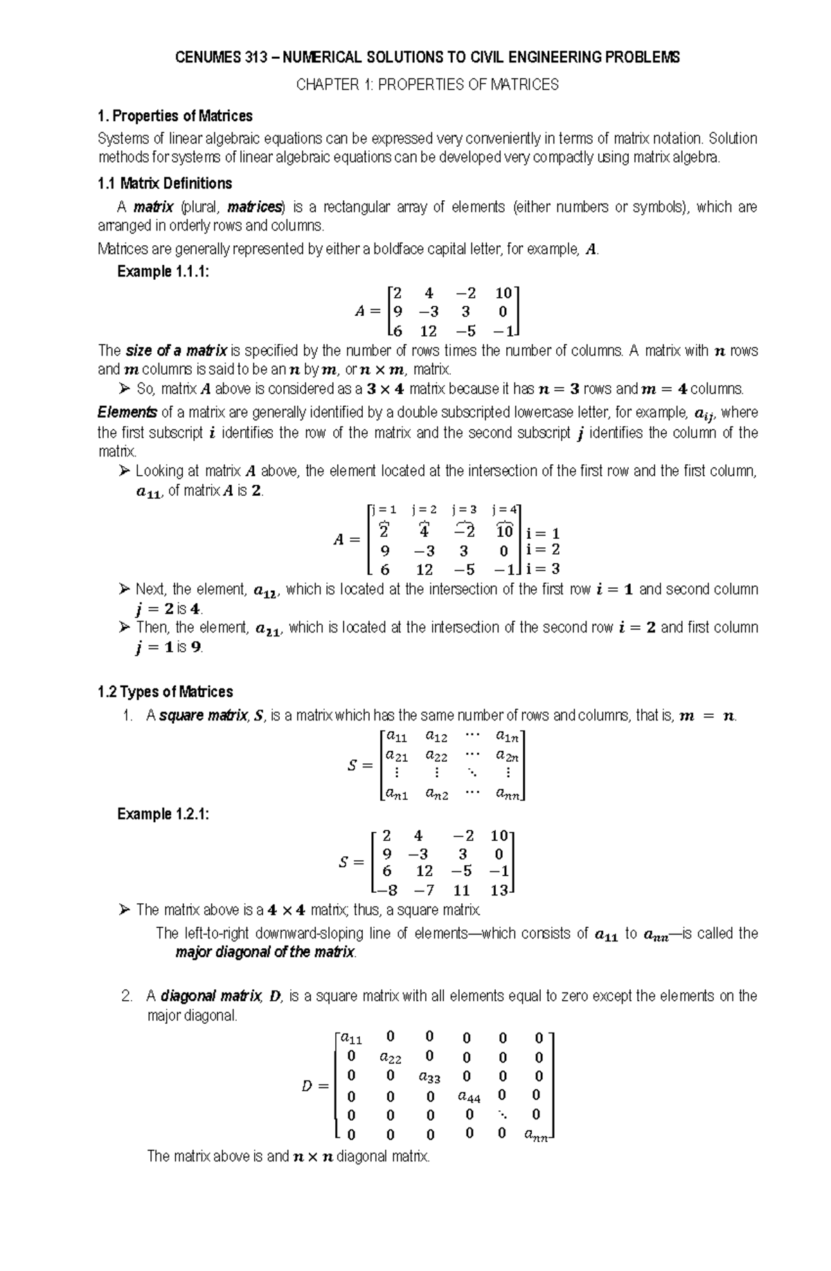 Module 01 Properties and Fundamental Operations on Matrices - CHAPTER 1 ...