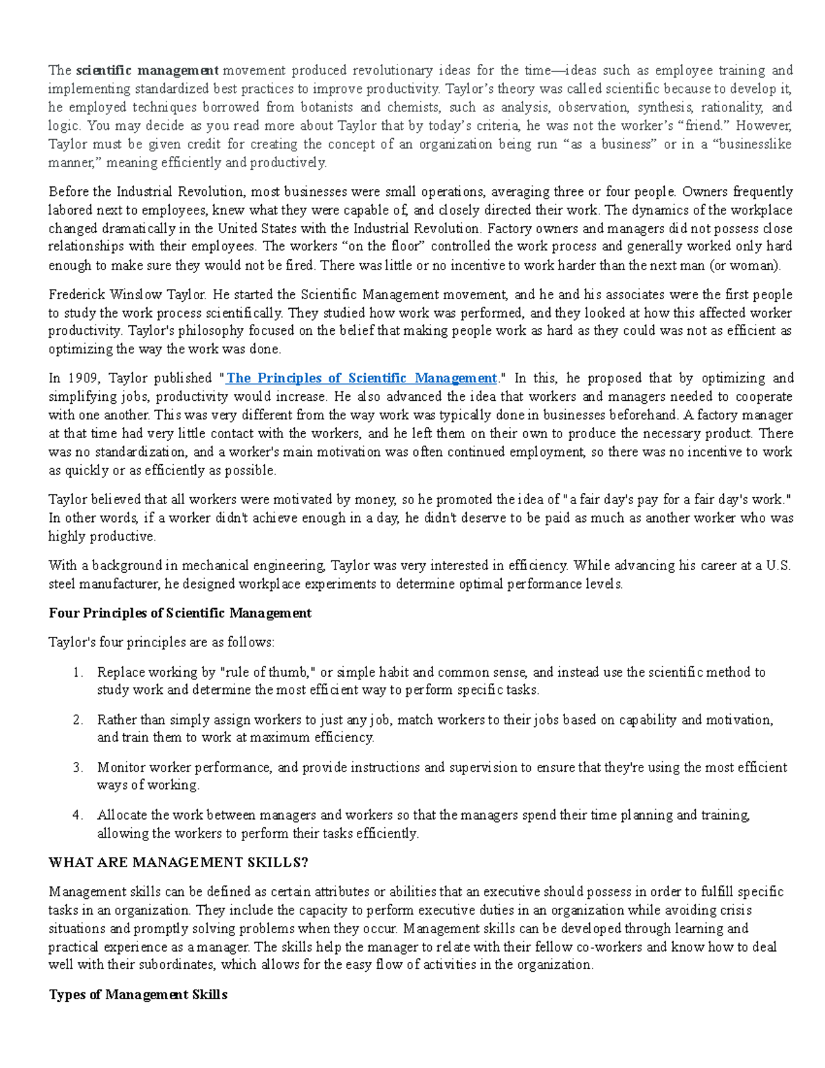 Sol paper management theory and practice - The scientific management movement produced ...