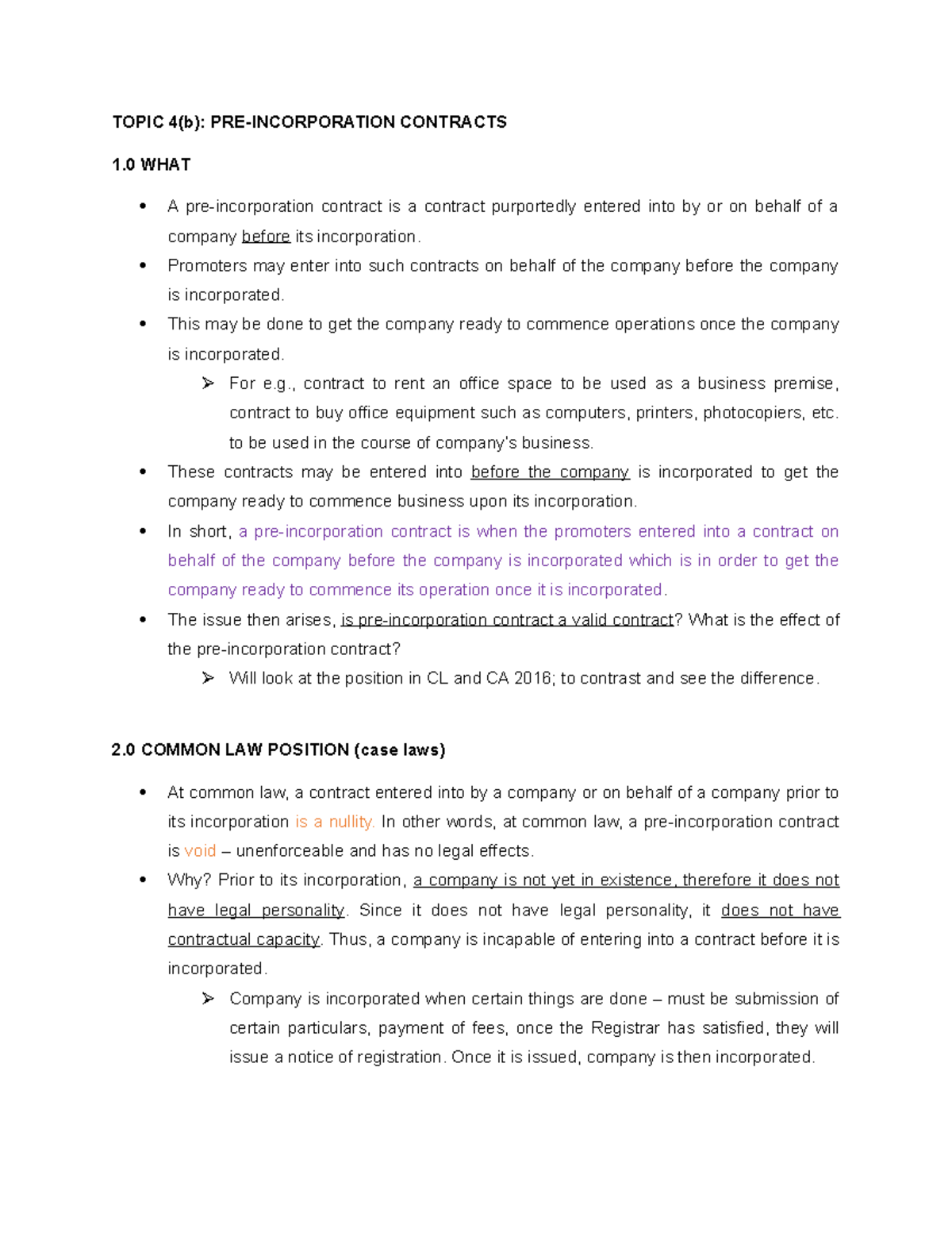 B) Pre-Incorporation Contracts - TOPIC 4(b): PRE-INCORPORATION ...