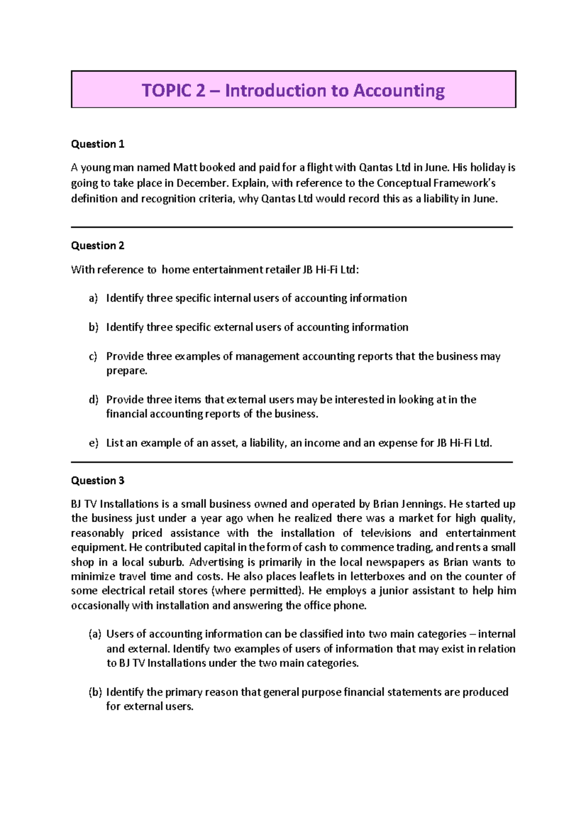 Topic 2 - Introduction to Accounting - S2 2022 - TOPIC 2 3 Introduction ...