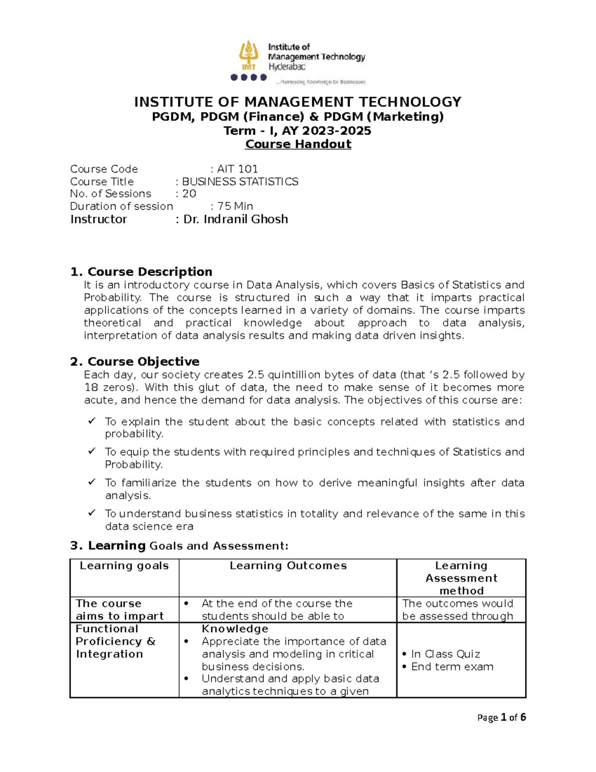 Course Handout 2023 - INSTITUTE OF MANAGEMENT TECHNOLOGY PGDM, PDGM ...