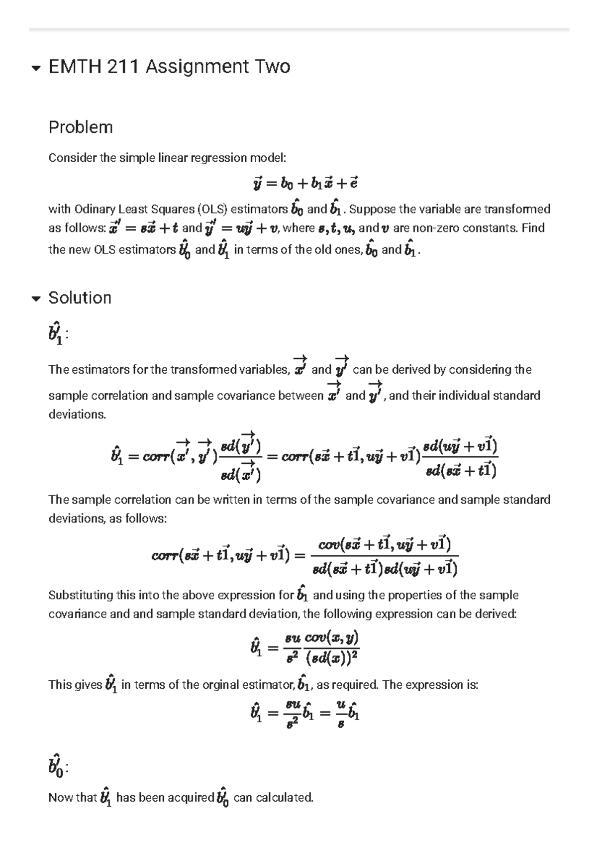 EMTH211 Assignment Two - EMTH 211 Assignment Two Consider the simple linear regression model ...