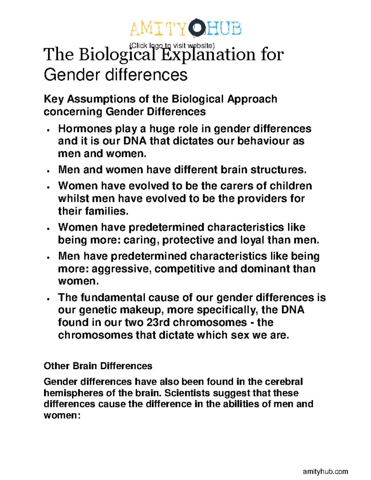 The Biological Perspectives - The Biological Explanation for Gender ...