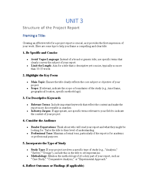 UNIT 3 & 4 Project Report Writing - UNIT 3 Explain the process of ...
