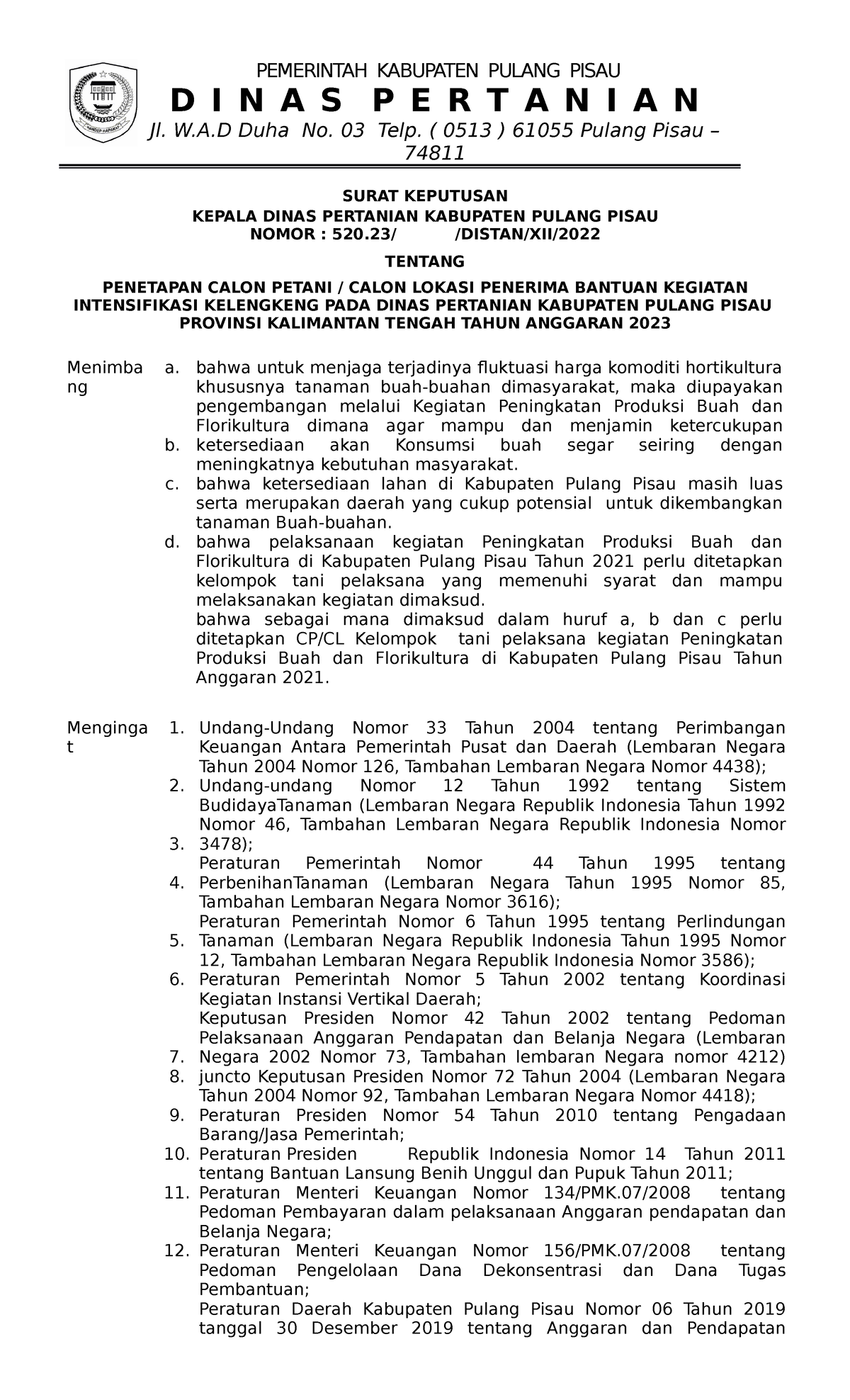 SK CPCL kelengkeng - sk cpcl contoh - PEMERINTAH KABUPATEN PULANG PISAU ...