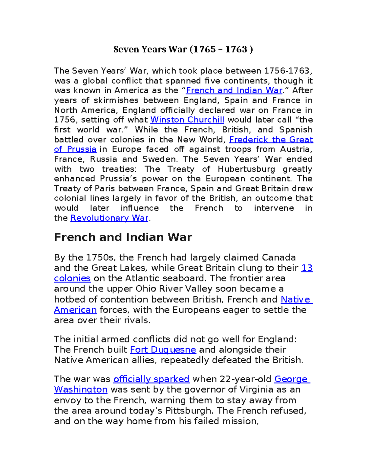 Seven Years War - French Revolution - Seven Years War (1765 – 1763 ...